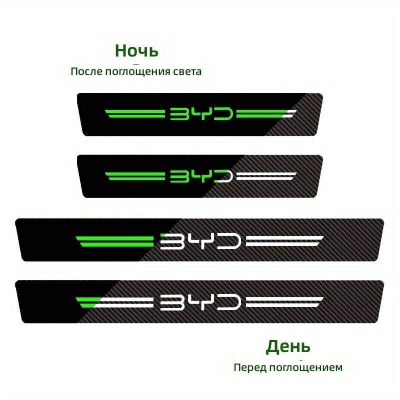Защитные накладки на пороги багажника и дверей с карбоновой текстурой и светящимся эффектом, 4 шт.