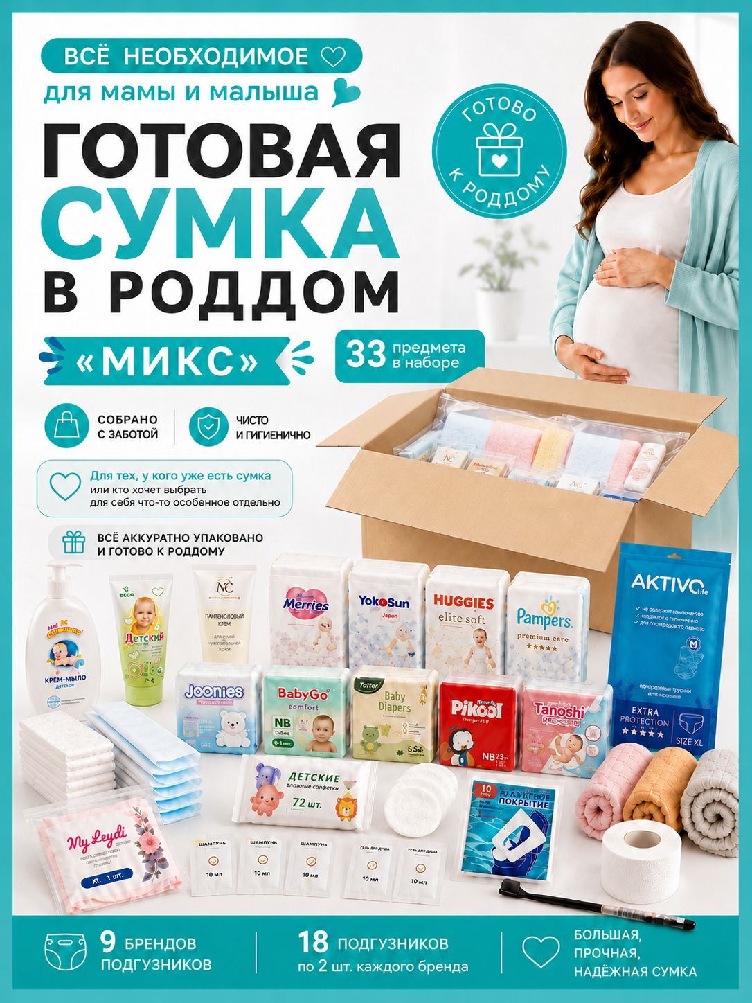 Набор в роддом готовый для мамы и малыша "Микс", без сумок