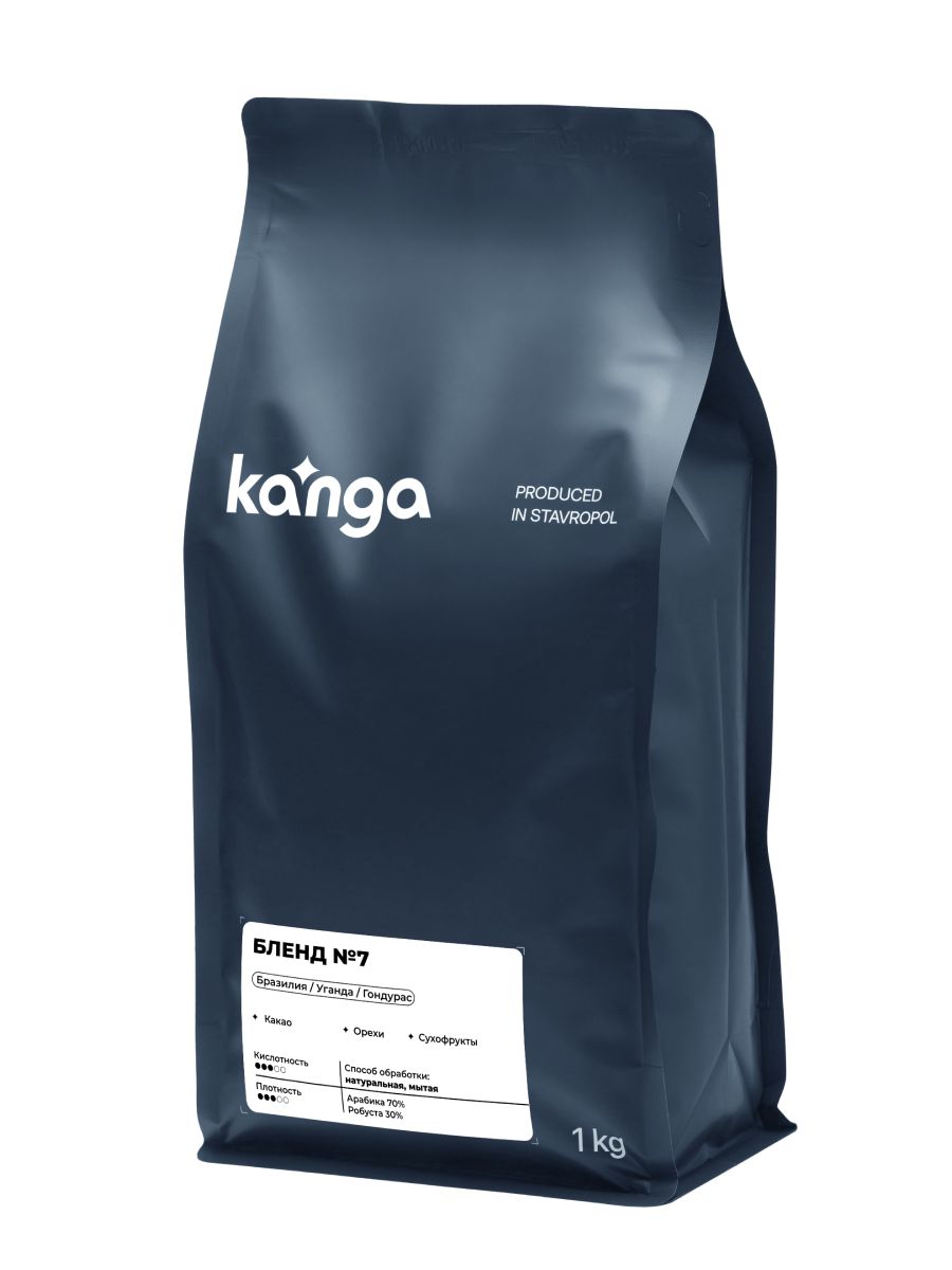 Кофе в зернах Kanga 1 кг Бленд 7 арабика Бразилия + робуста Уганда