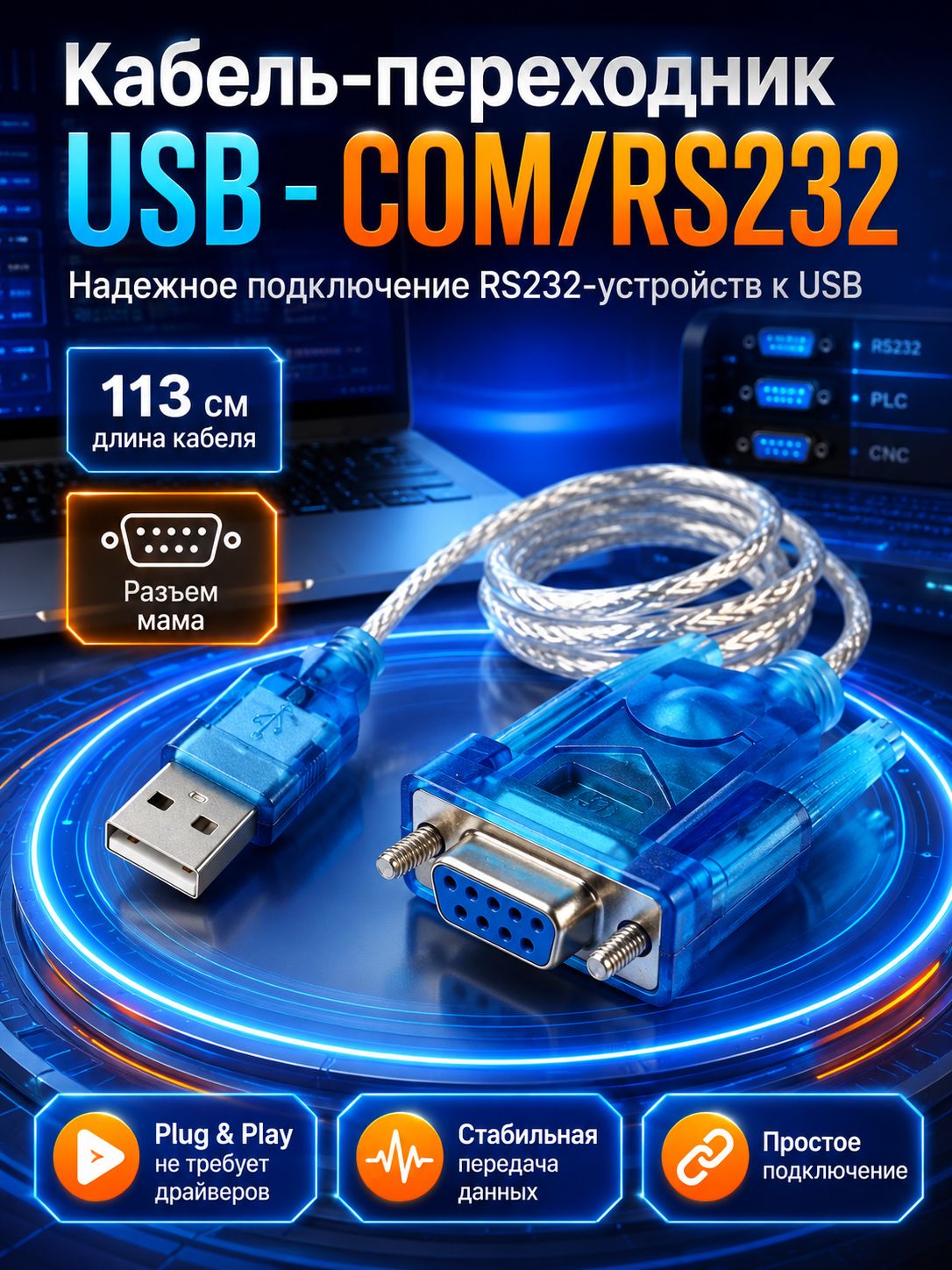 Кабель-адаптер USB - COM/RS232 женский