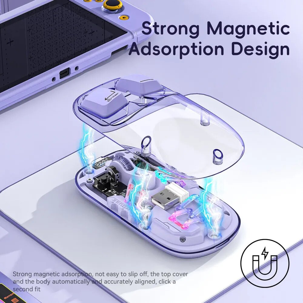 YUMTTY Мышь, Белый, Двухканальное соединение 2.4G+Bluetooth, Прозрачный корпус с RGB подсветкой — фото 1