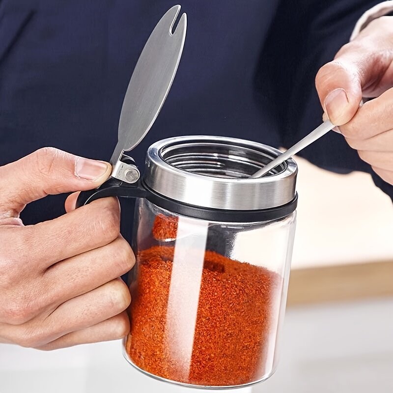 Прозрачные стеклянные банки с крышками и ложками для сахара, соли, специй и приправ, 1 шт