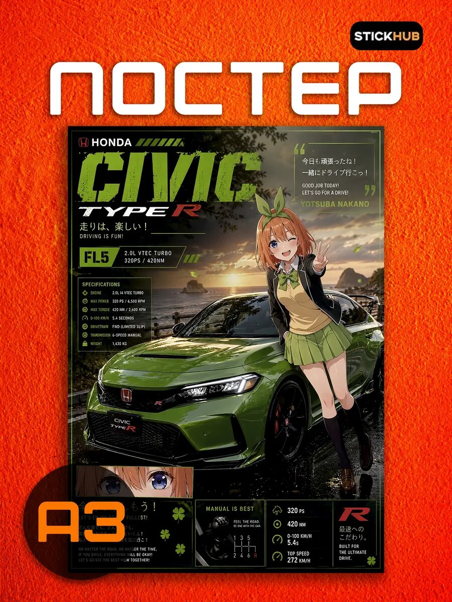 Постер на стену Хонда Цивик Type R Йоцуба Накано