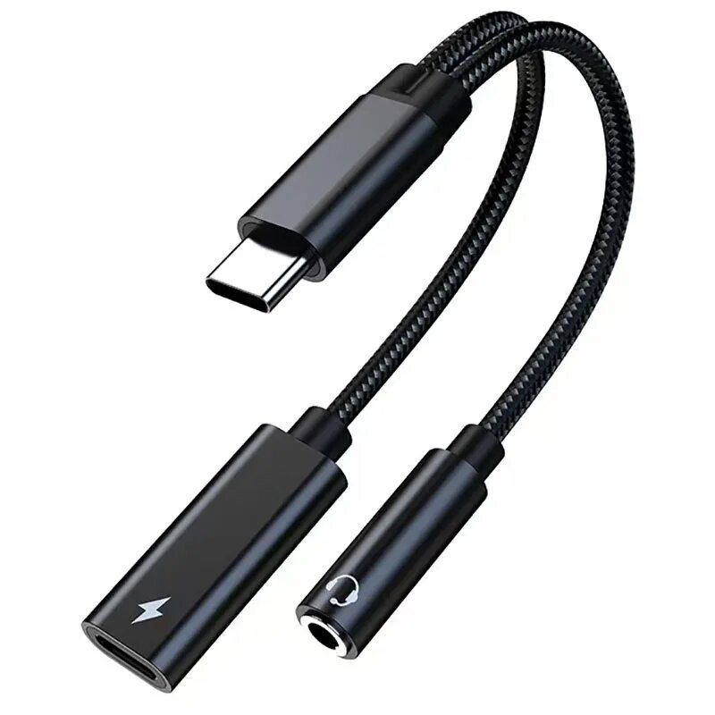 DANJU PD Стереонаушники с быстрой зарядкой, 60 Вт, аудиоконвертер 2-в-1 Type-C +3,5 мм, не подходят для наушников с шумоподавлением