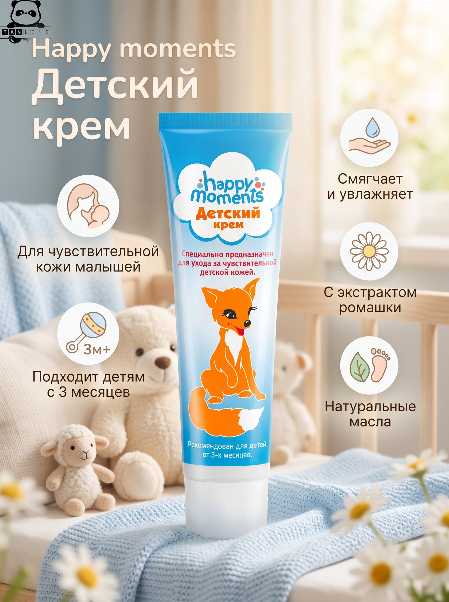 Детский крем Happy Moments Лисичка, от 3-х месяцев 45мл