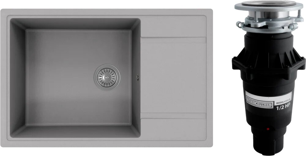 Комплект Мойка Florentina Липси 780XL 78x51, серый шелк, кварц / Измельчитель Bone Crusher BC 810-SL Slim Line электрический, нержавеющая сталь