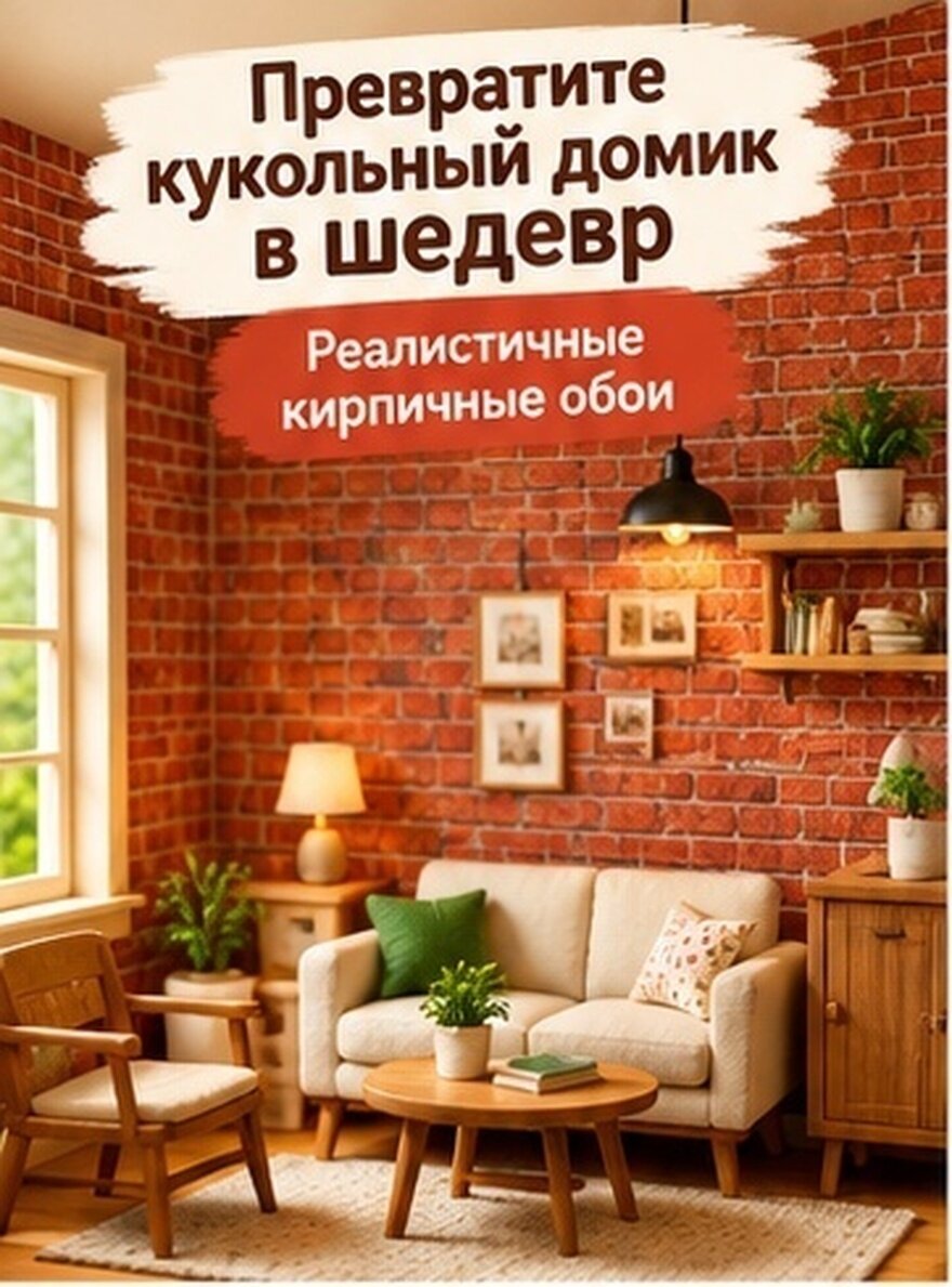 Настенная бумажная обои с эффектом кирпичной кладки для кукольного домика