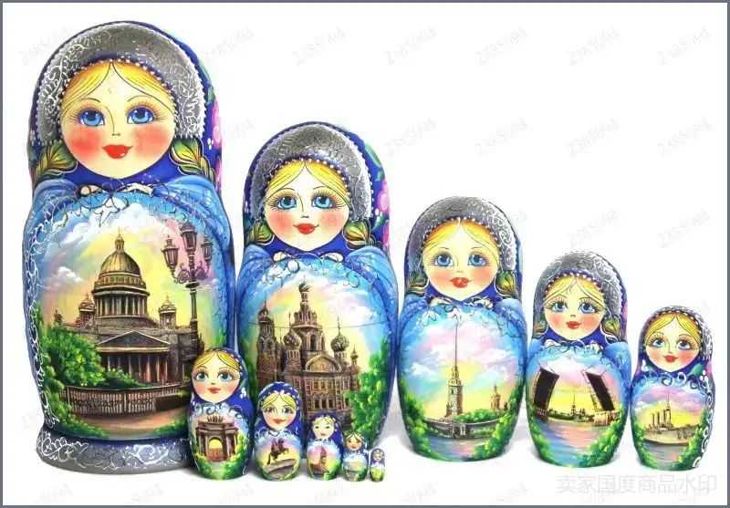 Матрёшка "Виды Санкт-Петербурга" (10 мест, 25 см)