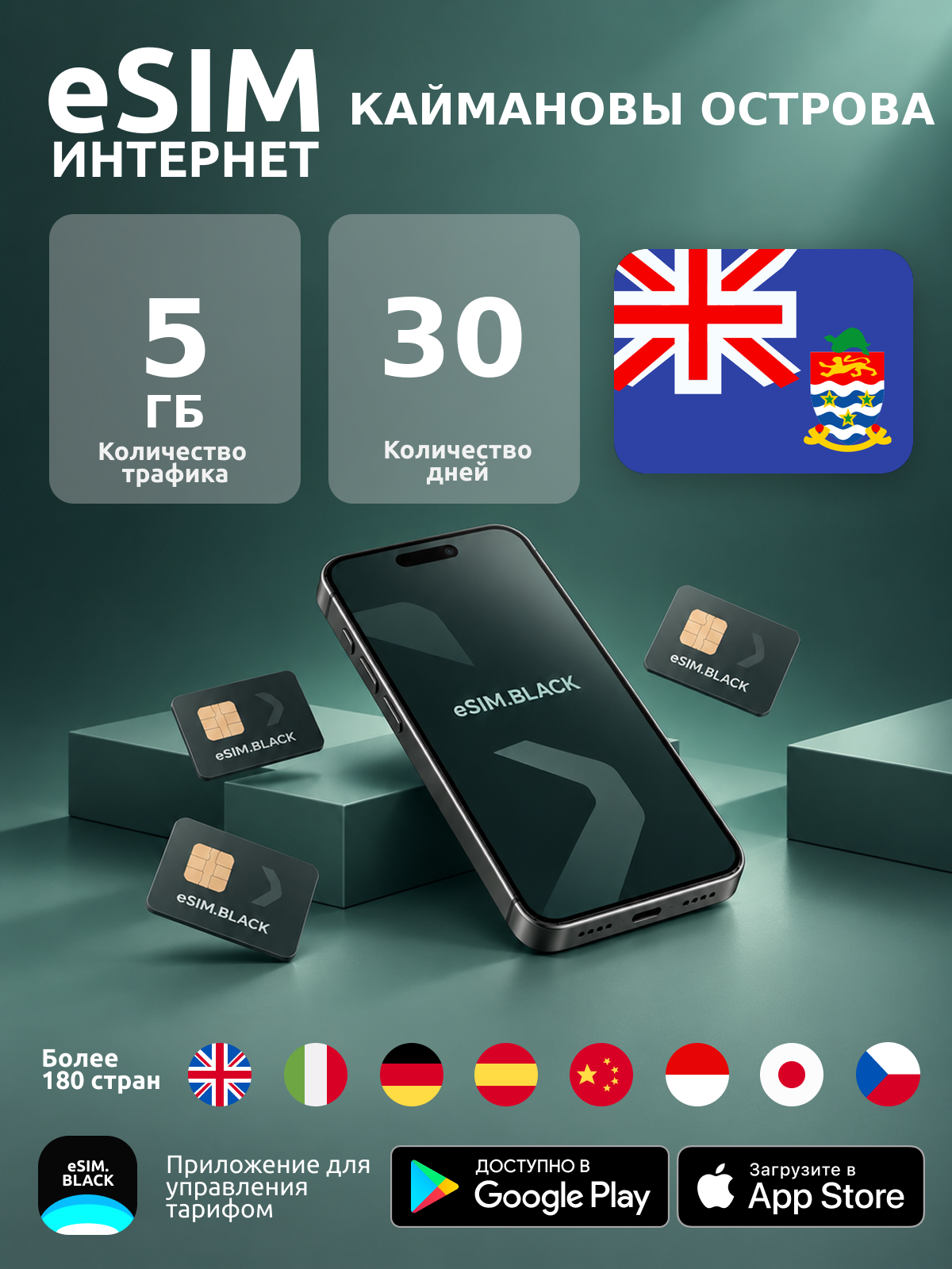 Каймановы острова/30 дней/5 ГБ - eSIM для мобильного интернета ( iPhone | Android ).