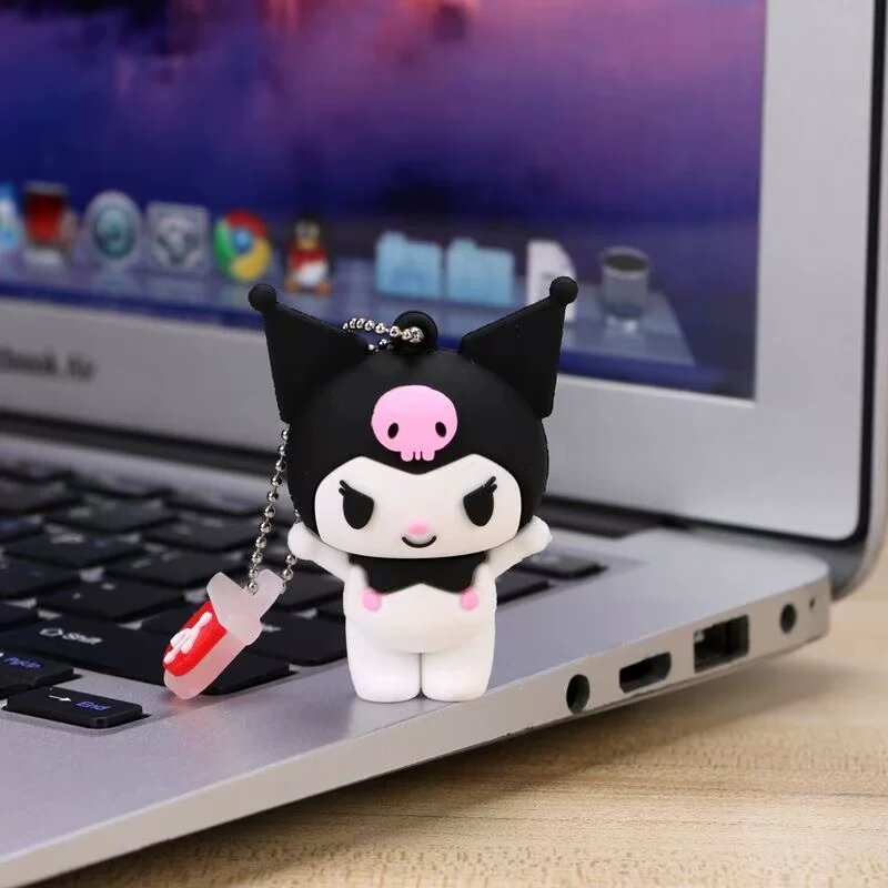 USB 2.0 флеш-накопитель 64 ГБ черный с изображением Куроми в позе «рука вверх» с разъемом Type-C для авто и рабочего