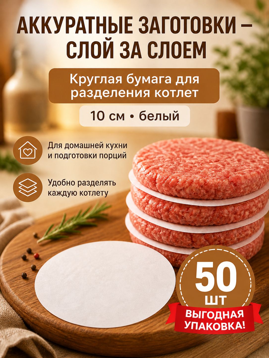Бумага пищевая 0.10 м х 10 см, 39 мкм, 50 шт