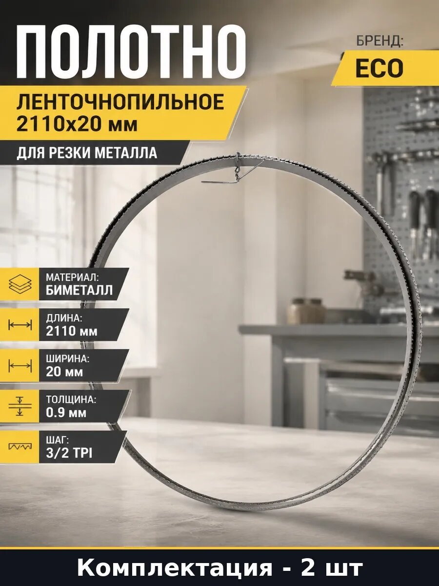 Ленточное полотно по металлу 2110x20x0.9 мм, биметаллическая ленточная пила, комплект расходных материалов, 2 шт
