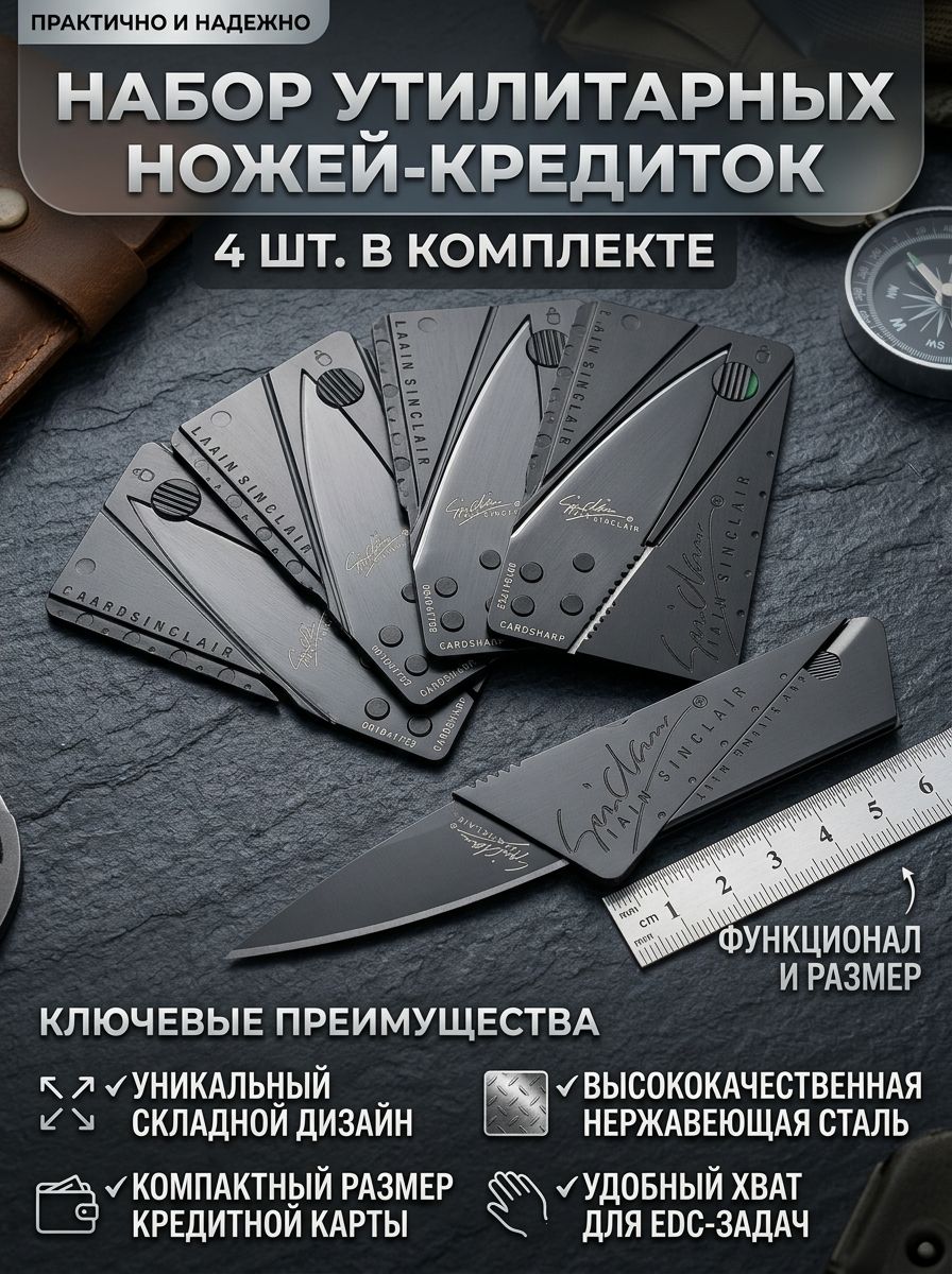 Нож кредитка / Складной нож / Набор 4 шт.