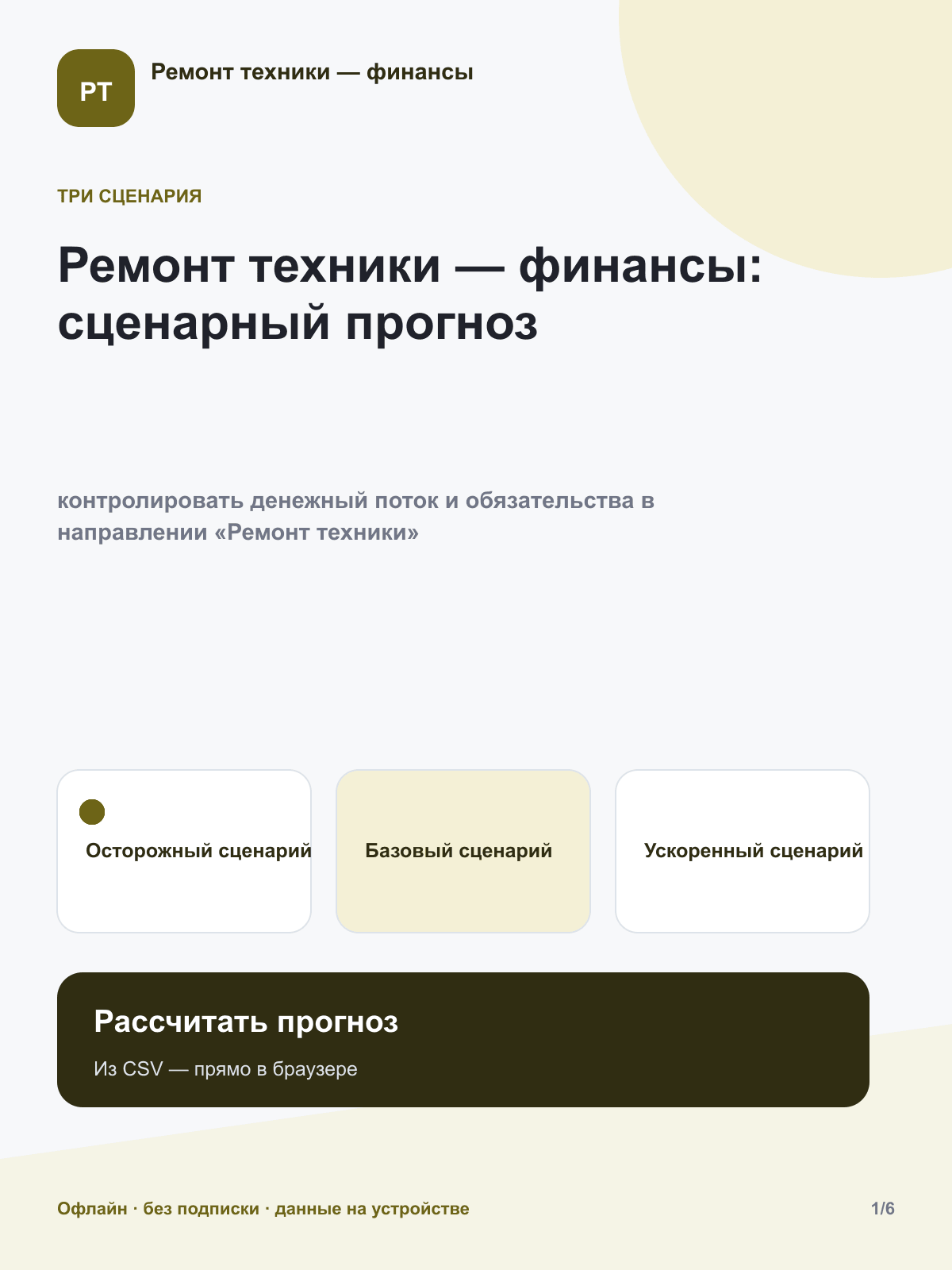 Ремонт техники — финансы: сценарный прогноз