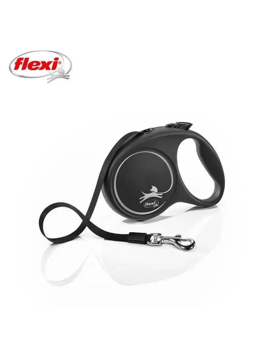 KNOW EASY-Поводок-рулетка Flexi "New Classic L", лента, для собак весом до 50 кг, цвет: черный, 8 м-Love home