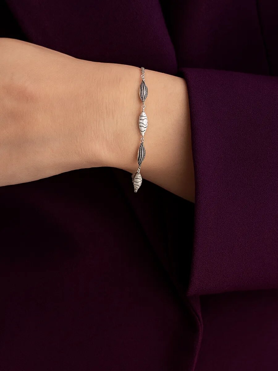 Жесткий браслет L-Silver, серебро, 925 проба, оксидирование, фианит, длина 21 см. — фото 1