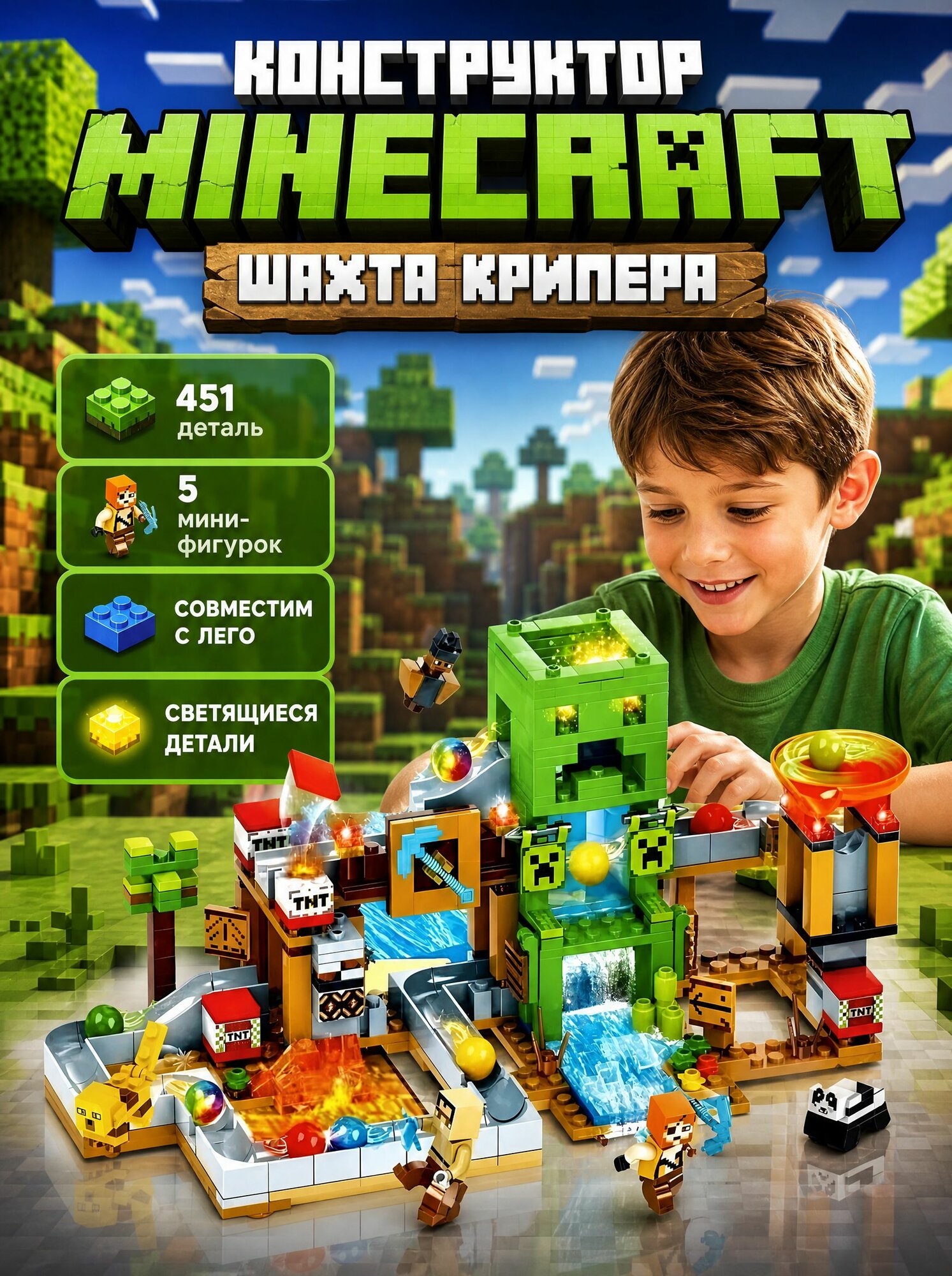 Конструктор майнкрафт шахта Крипера 451 деталь