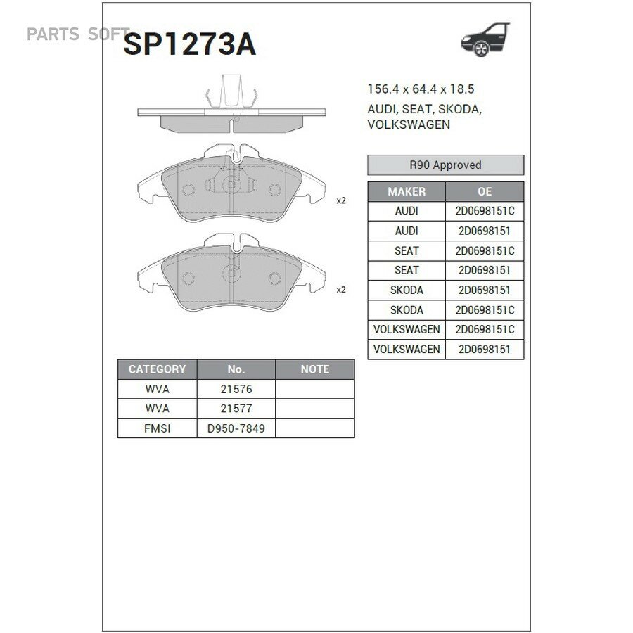 Колодки тормозные MB Sprinter (901-904,909) 95- SANGSIN BRAKE SP1273A | цена за 1 шт