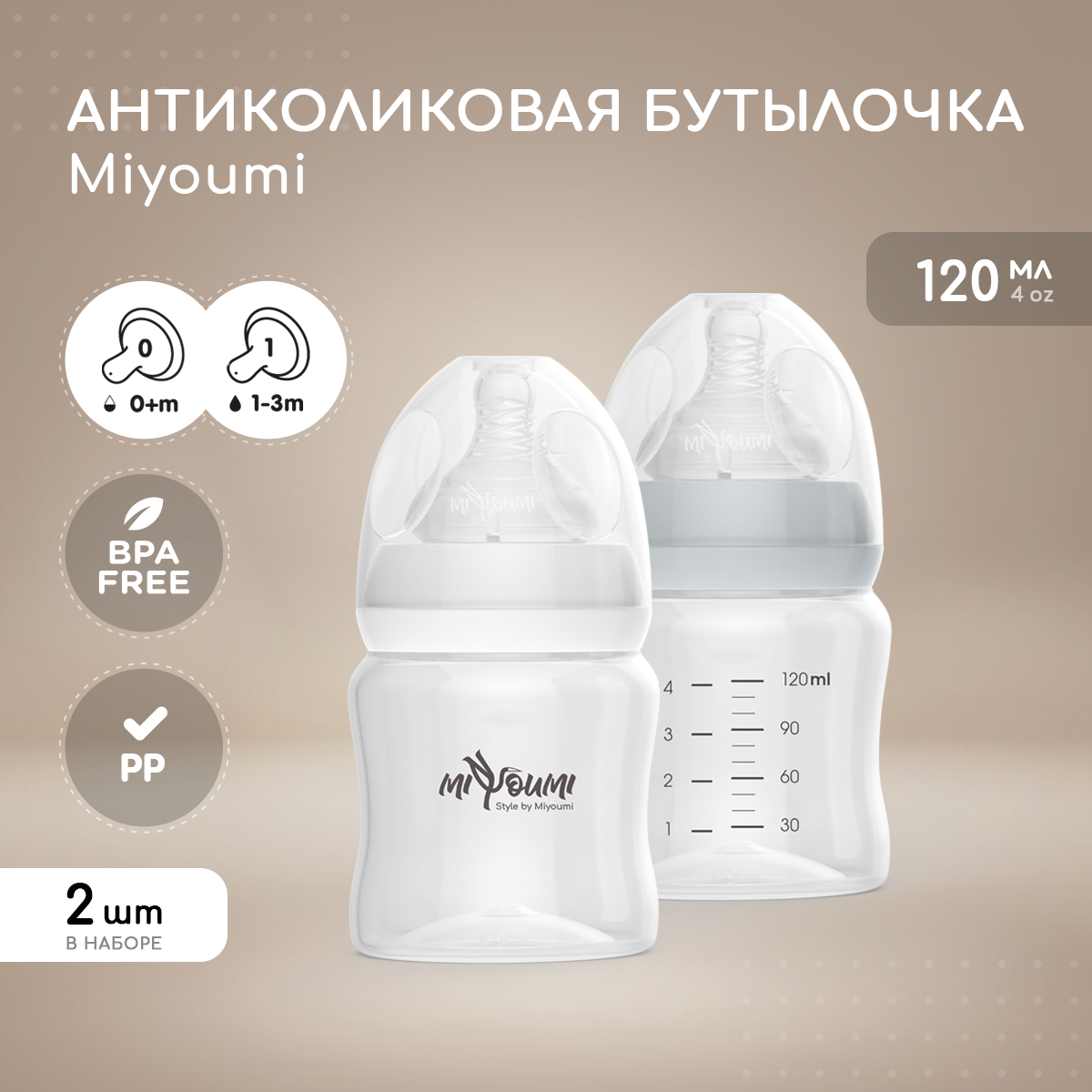 Бутылочка Miyoumi Anti-Colic 120 мл 2 шт.