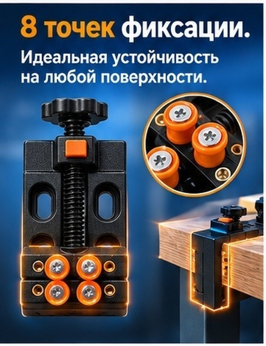 Миниатюрный тисок из пластика с восемью отверстиями для фиксации мелких изделий на столе черного цвета