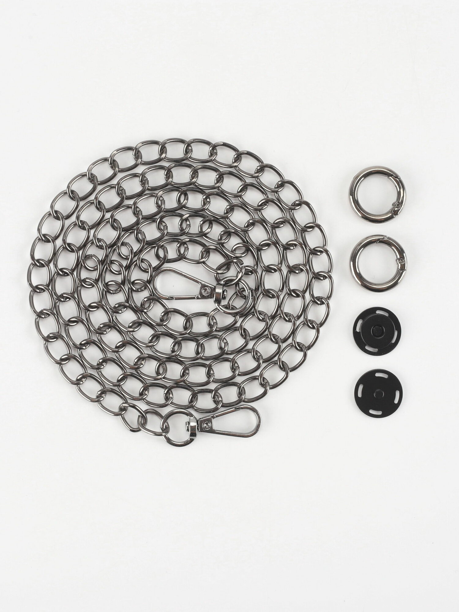 Набор для создания сумки, 4 предмета, кольцо-карабин - 2 шт, цепочка, кнопка магнитная, цвет чёрный никель