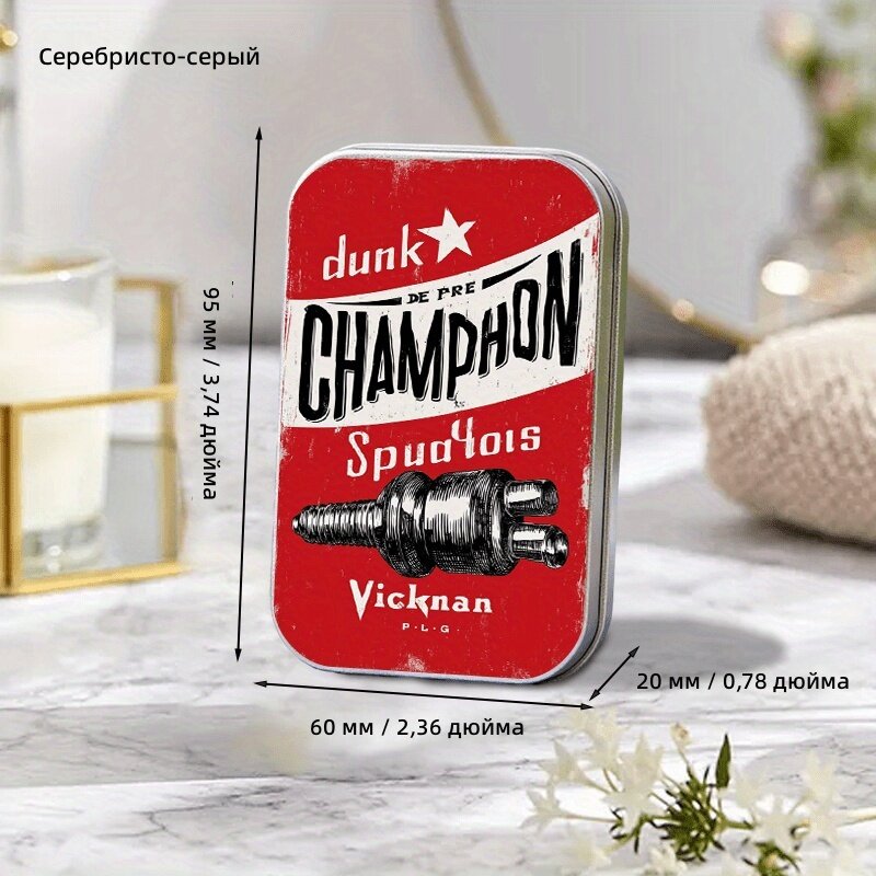 Металлический чехол с высокодетализированным 2D-принтом винтажных свечей зажигания, серебристо-серый