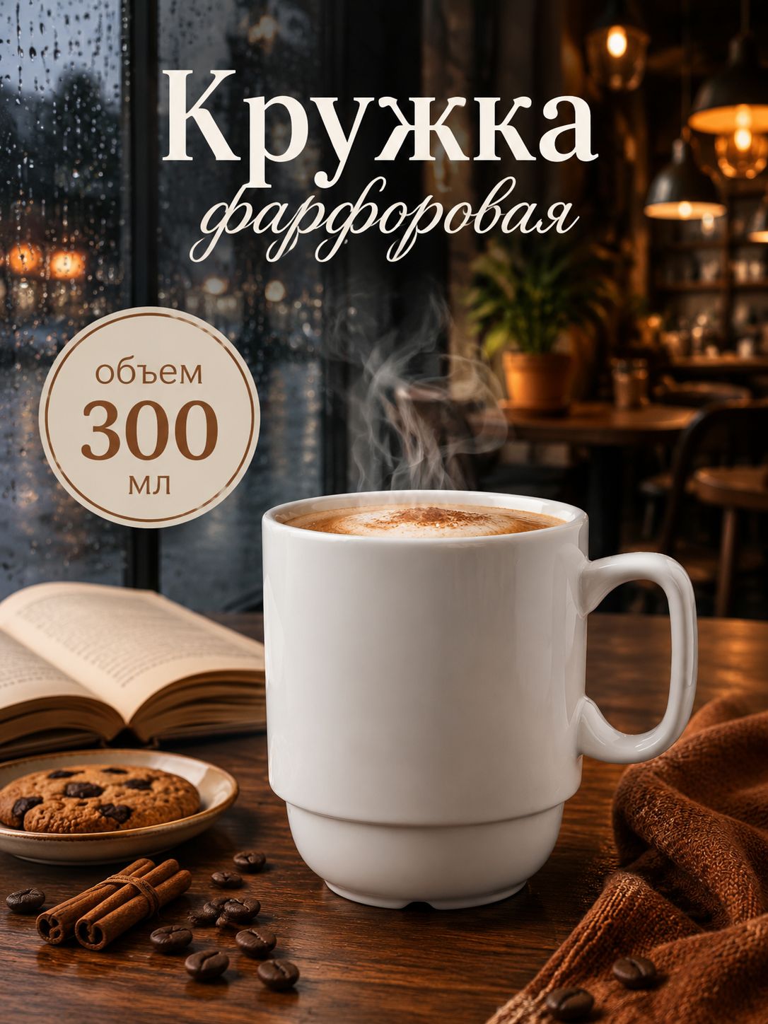 Эксклюзивная белая фарфоровая кружка штабелируемая 300 мл