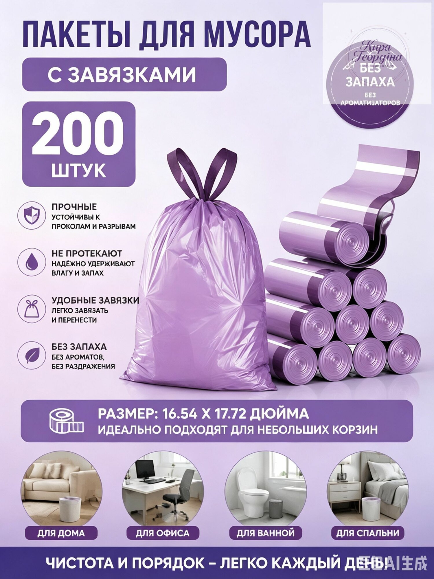 Мешки для мусора 30 л, 200 шт