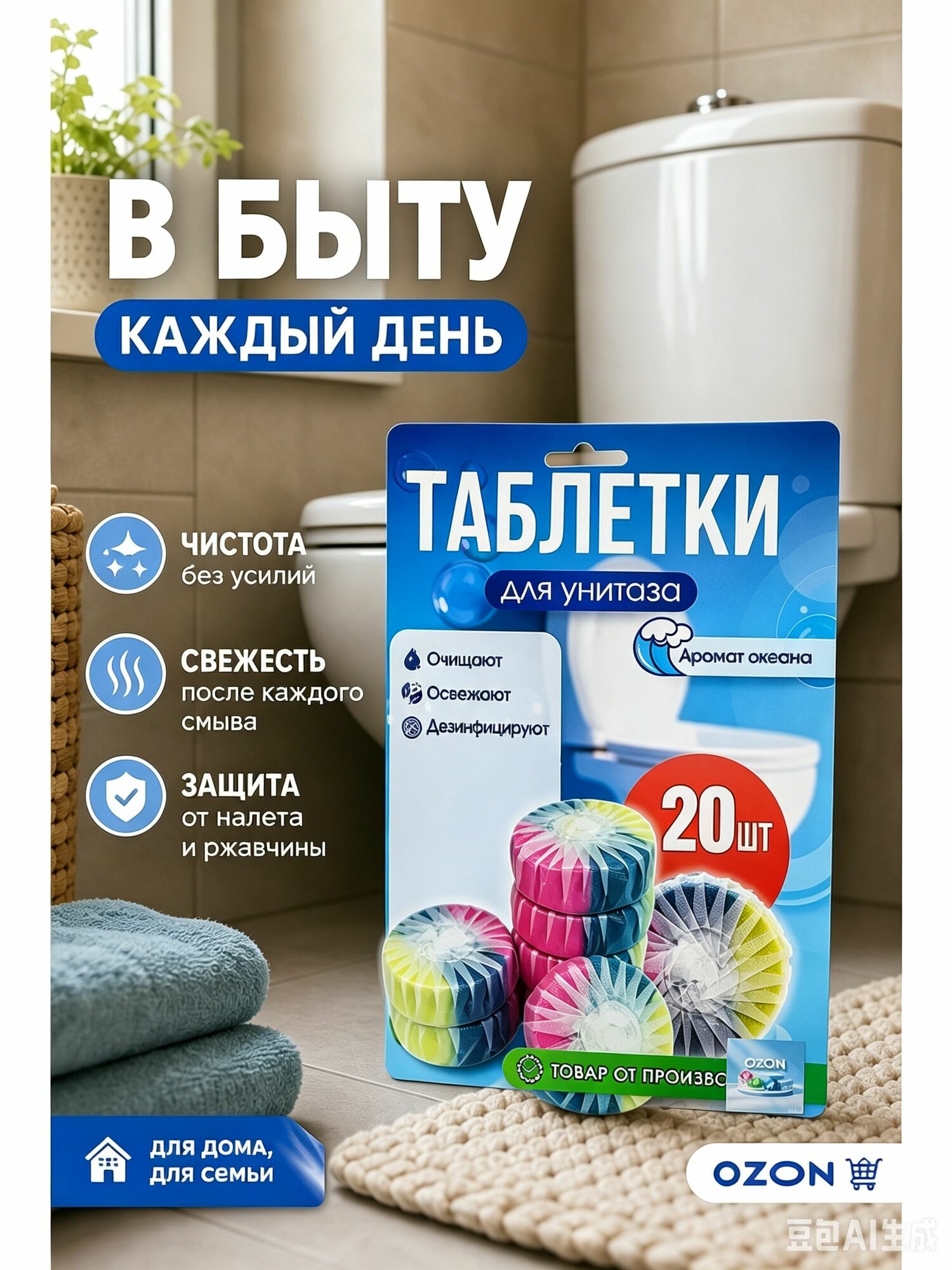 Средство для туалета / очиститель для бачка унитаза таблетки шарики кубики / 20шт.