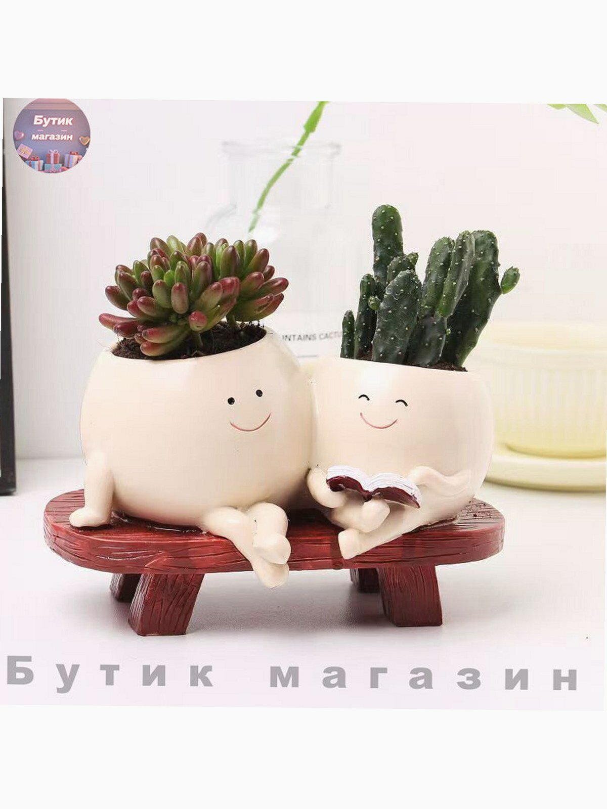 Цветочный горшок, 11,00 x 18,00 см, 1 штука, керамический фигурный горшок для суккулентов и кактусов на скамейке