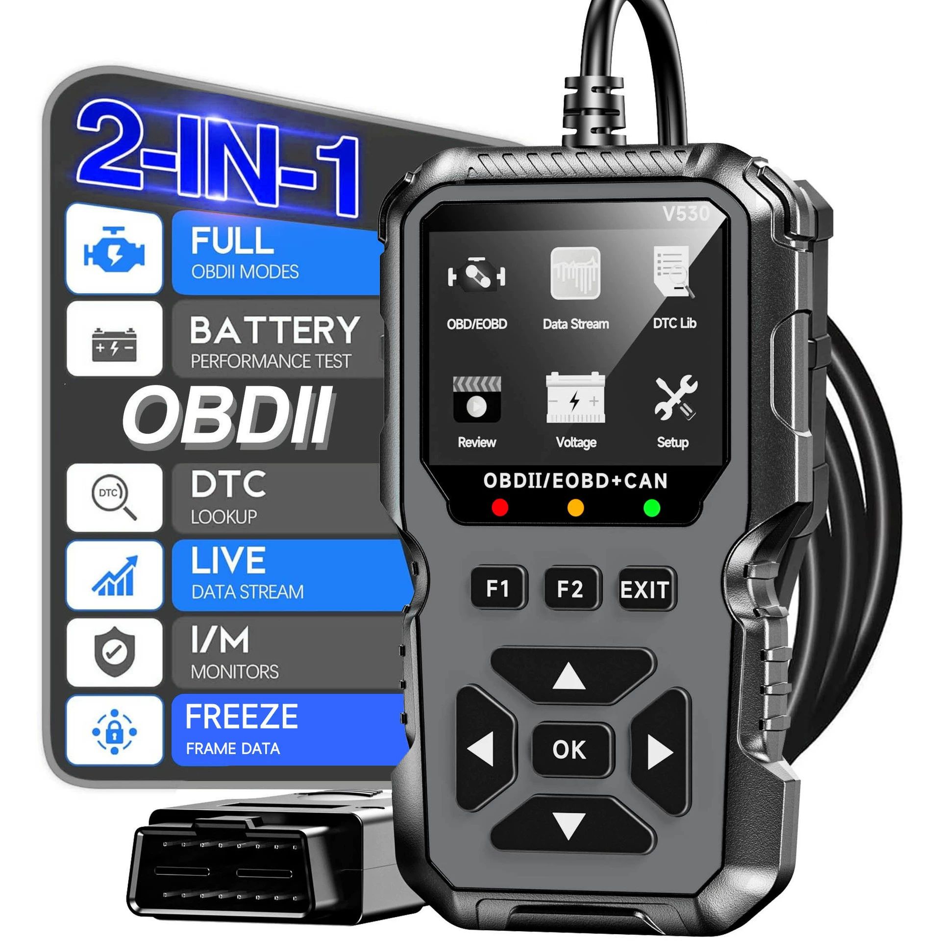 Сканер OBD2 V530, автомобильный диагностический прибор, чтение и сброс ошибок Check Engine, тест выхлопа ТО, проверка АКБ, 10 языков, подходит для бензиновых авто с 1996 года
