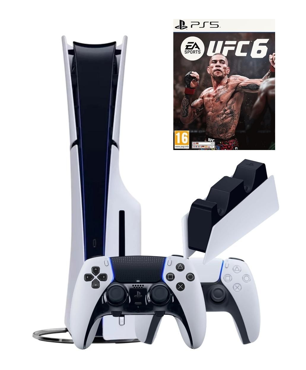Игровая приставка Sony PlayStation 5 Slim Disk + 2й геймпад Edge White белый + игра UFC6 + станция зарядки