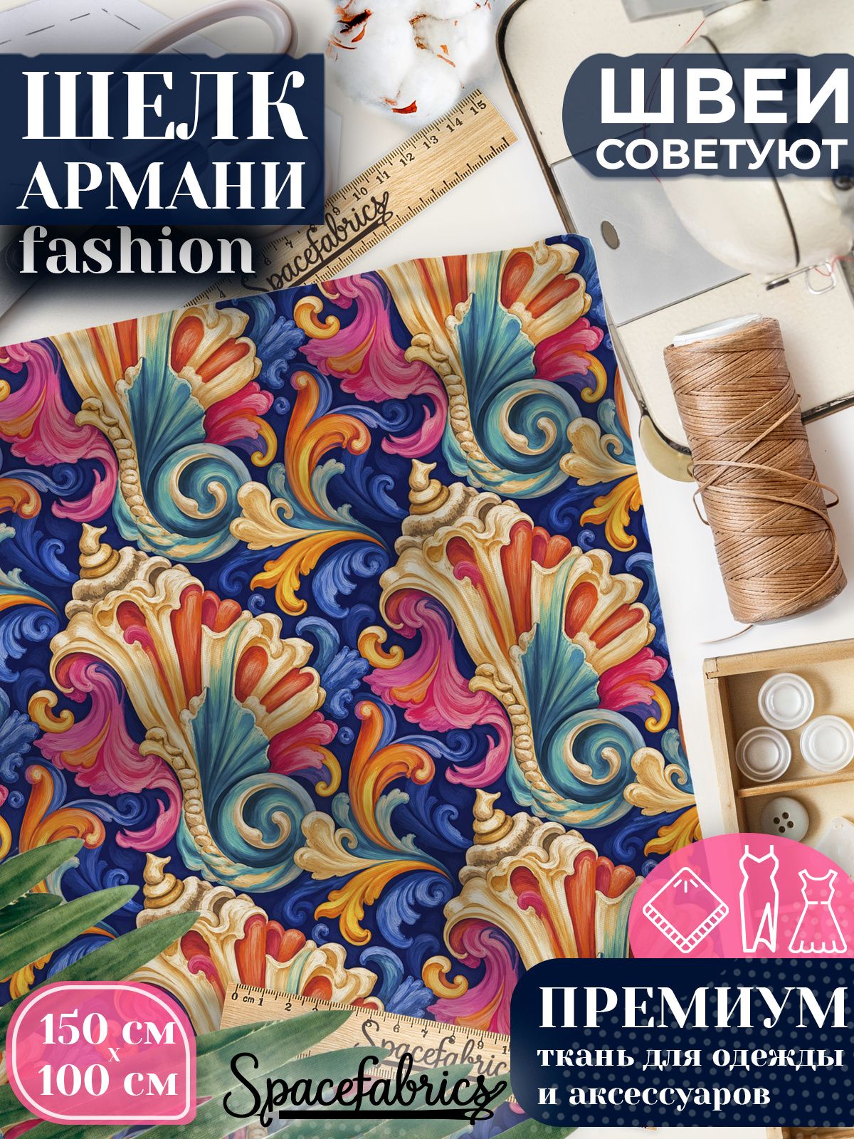 Ткань для шитья шелк Армани, искусственный шелк для костюмов, платьев, юбок с принтом Рокайльный орнамент