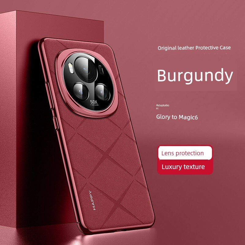 Кожаный задний чехол для Honor Magic6 RSR Porsche Design, винно-красный, как у серии Ultra