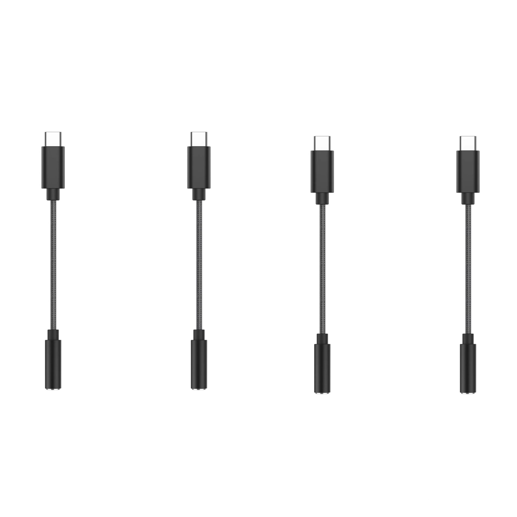 Адаптер аудио USB-C на 3.5 мм, переходник для наушников Type-C (мужской разъем) на 3.5 мм (гнездо), для смартфонов, планшетов и ноутбуков, цвет: черный, количество: 4 шт.