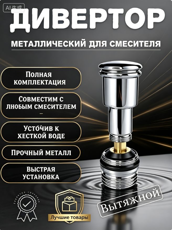 Дивертор для смесителя/латунный/хром/Металлический вытяжной дивертор для кухонного смесителя, прочный переходник, устойчив к жесткой воде