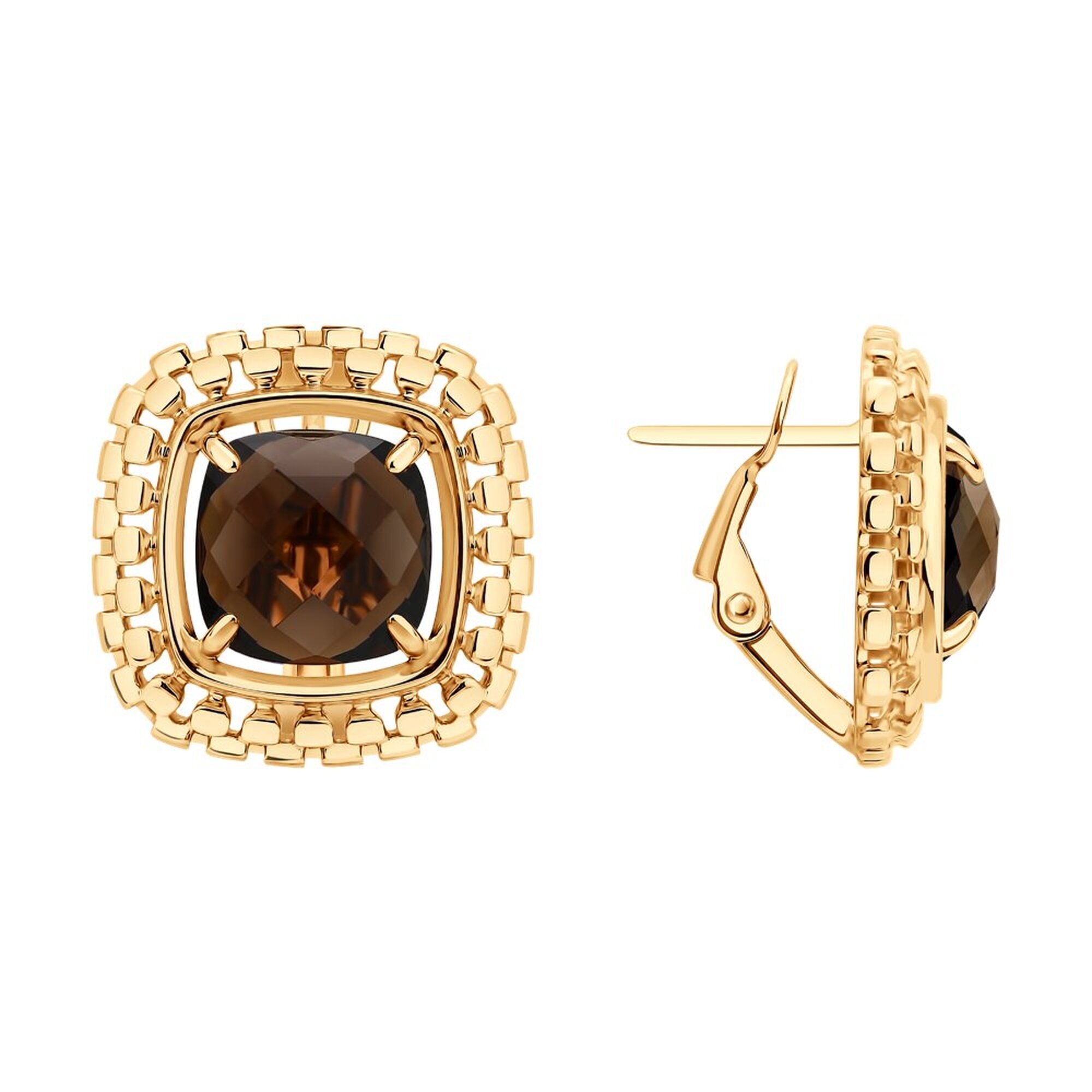 Серьги Diamant online, красное золото, 585 проба, раухтопаз