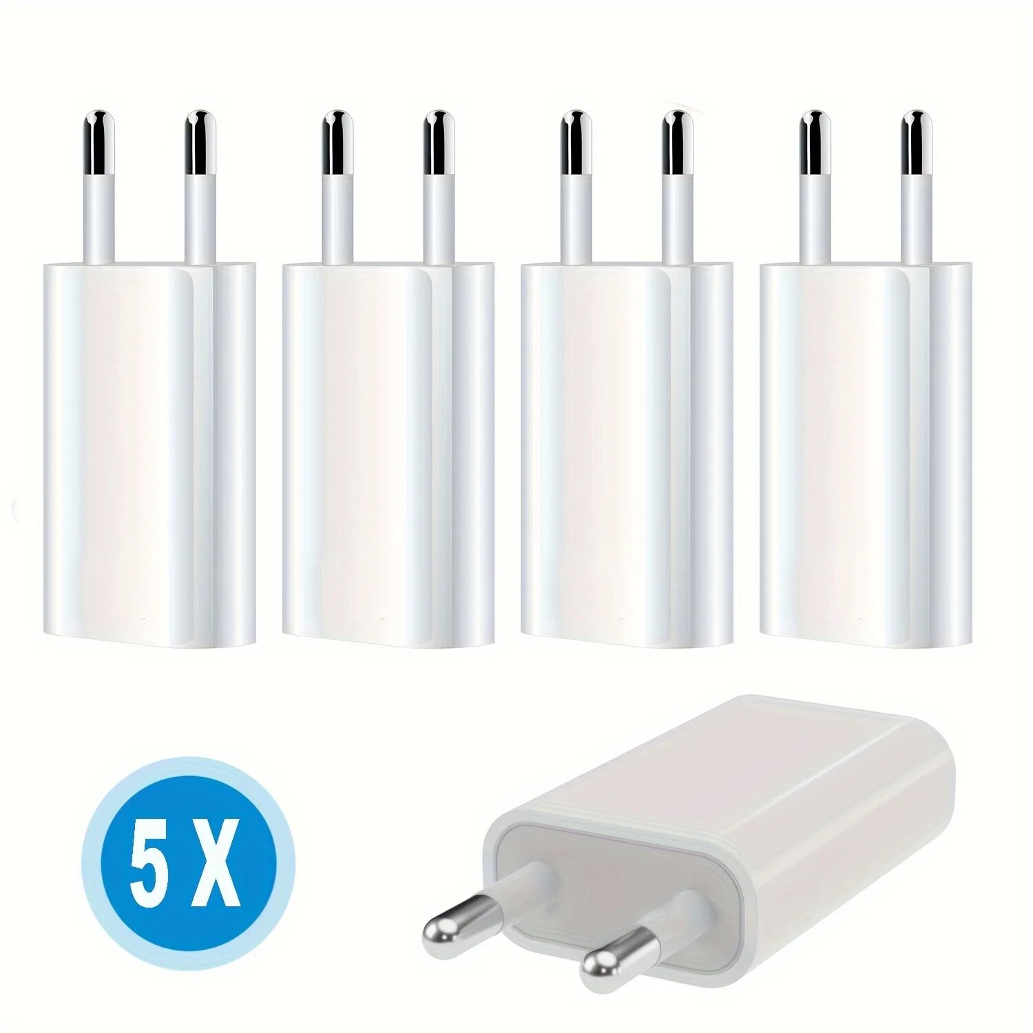 USB-адаптер Для Зарядки 5 Вт С Тонким Штекером Для iPhone, Блок Питания, Совместимый С 5pcs EU Plug