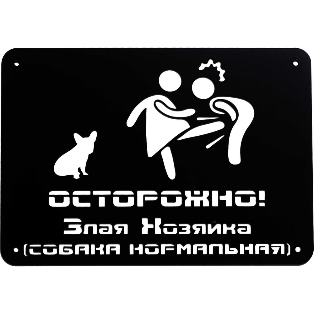Табличка ООО СКП 300х210 мм, "Осторожно, злая хозяйка", сталь 1,5 мм, порошковое покрытие, черный Т-019Ч