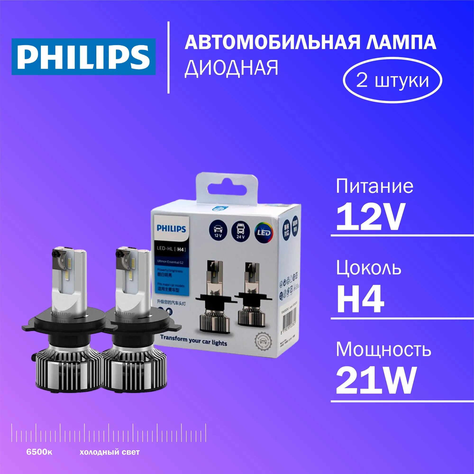 Philips Лампа автомобильная H4, 2 шт. арт. 11342UE2X2