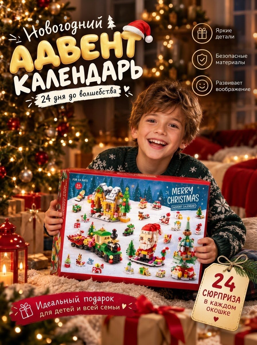 Адвент календарь новогодний с подарками с конструктором игрушками