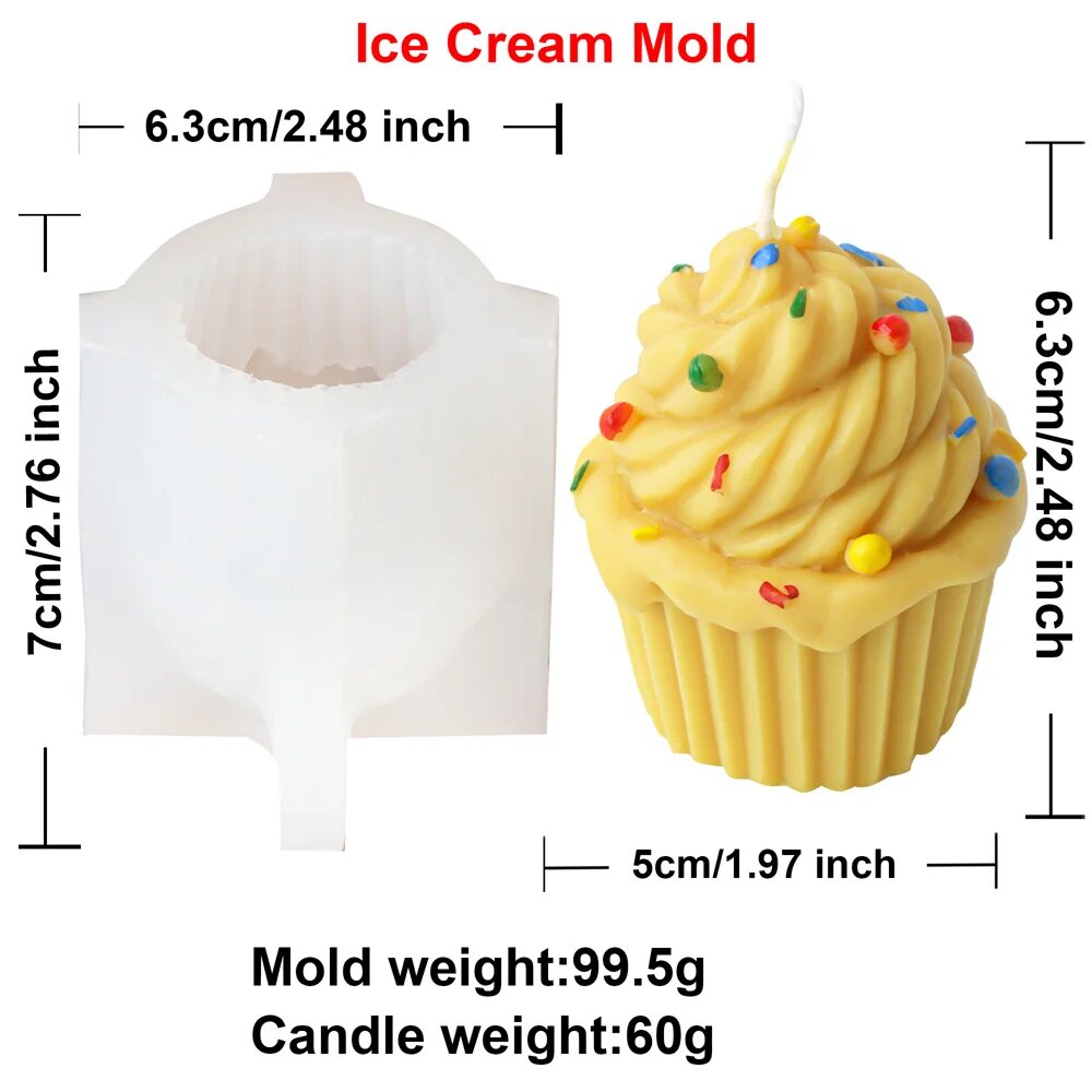 Силиконовая форма для свечей и кексов 3D мороженое Ice Cream Mold