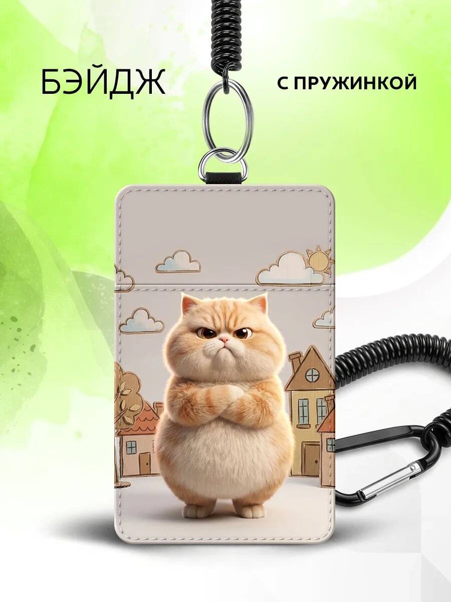 Бейдж из кожи двойной с пружинкой и рисунком