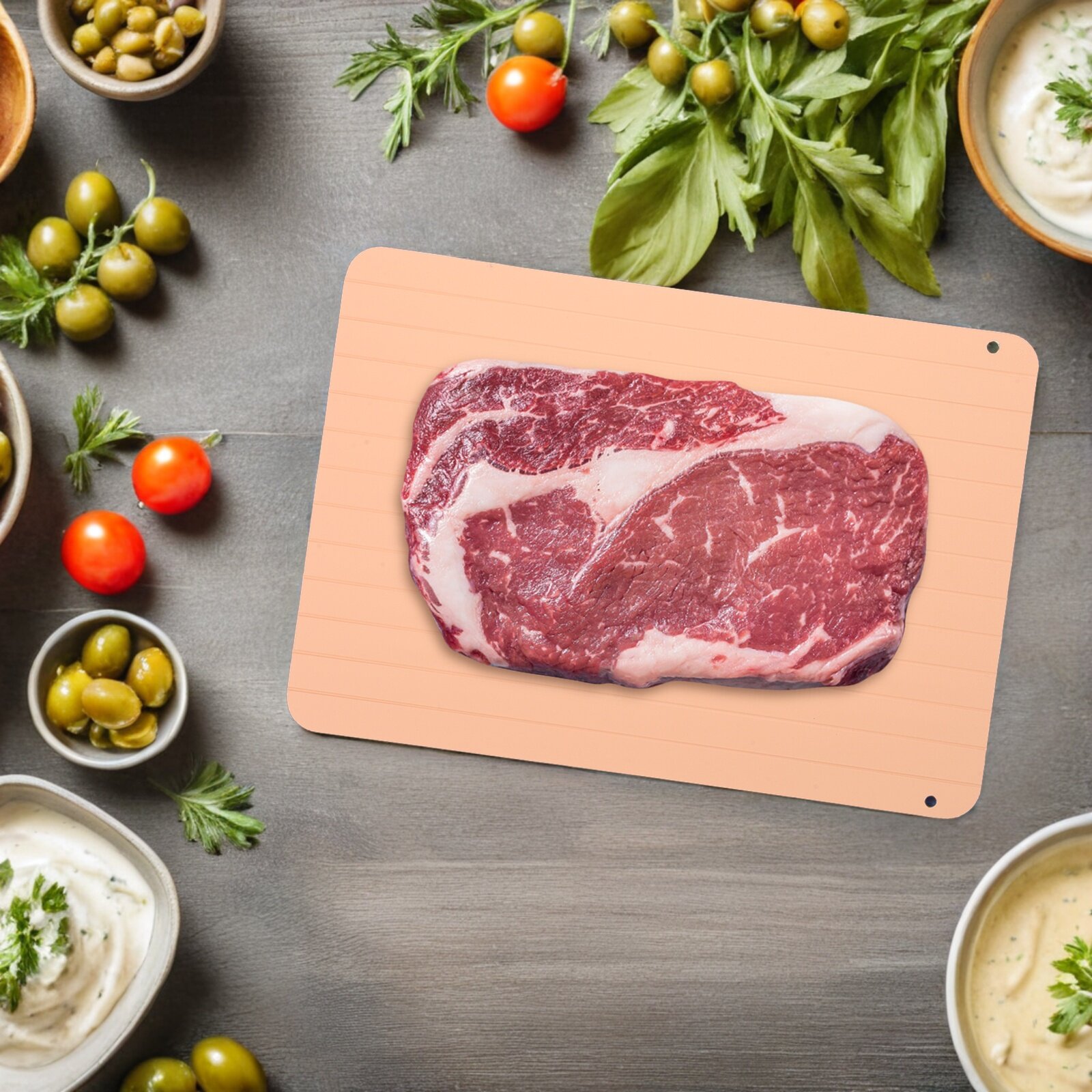 Быстрая алюминиевая размораживающая доска для мяса с розовым покрытием