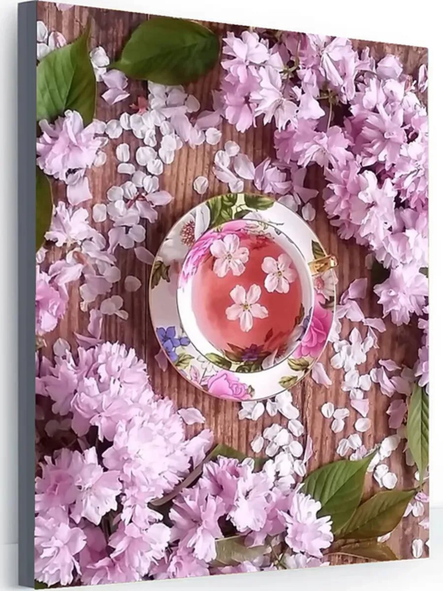 Картина по номерам "Сирень и чай", на холсте на подрамнике, 40 x 50 см