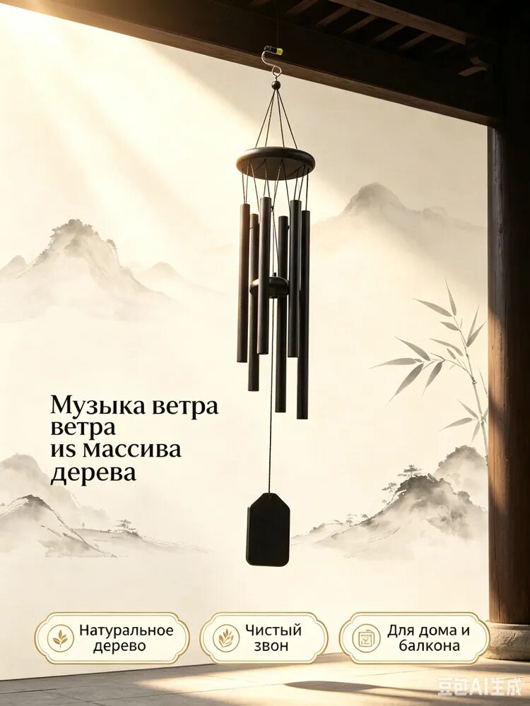 Подвесная музыка ветра из дерева, восточный декор для дома и балкона