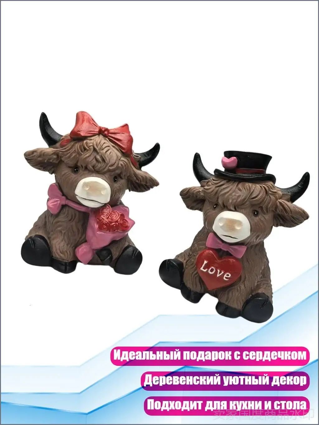 Фигурка коровы Хайлендс с сердцем, шотландская статуэтка для украшения кухни и стола