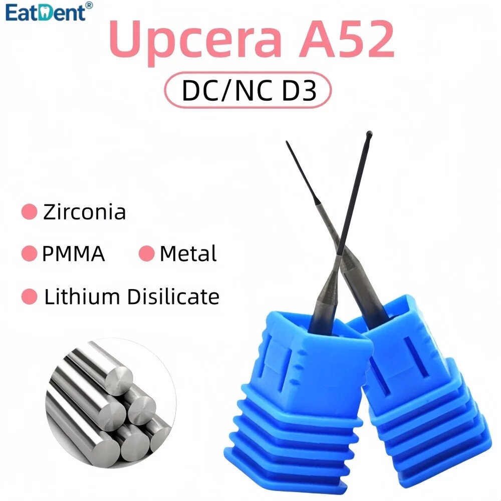 Фрезы Upcera A52 для стоматологии, алмазное покрытие 2.0-PMMA-NC