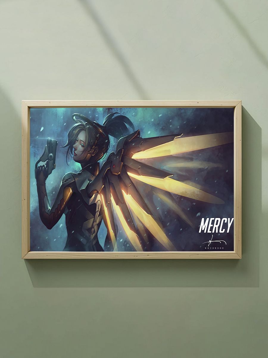Постер, плакат на стену "Мерси, тёмный фон - Overwatch" 42 см х 29,7 см (А3), Без Рамы