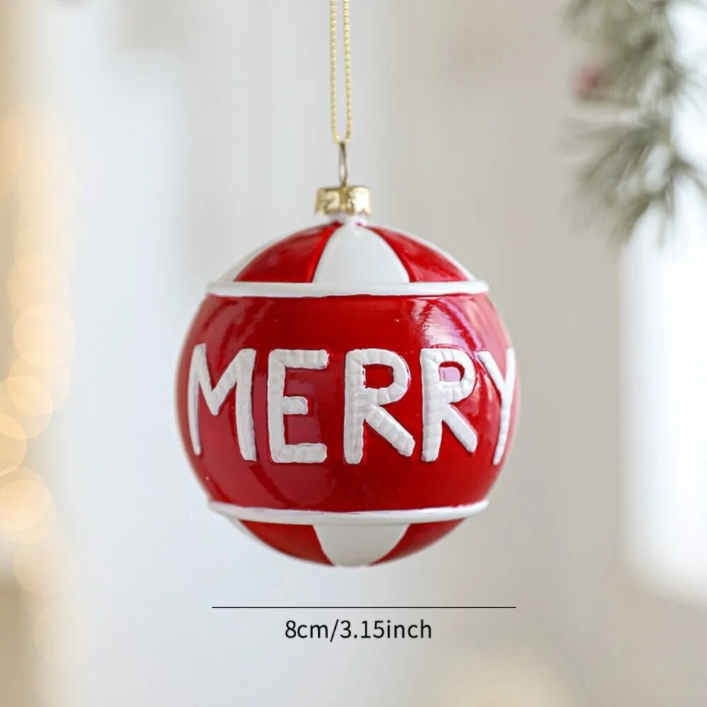 Рождественский шар "Merry" красный и белый, Style 3